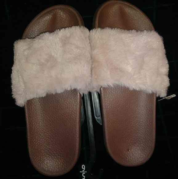 Shoes | New Pair Of Pink Fuzzy Slides | Poshmark